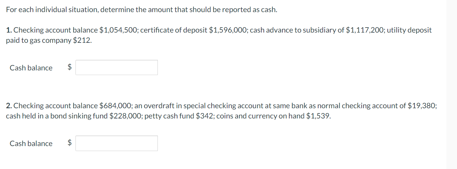 Solved For each individual situation, determine the amount | Chegg.com