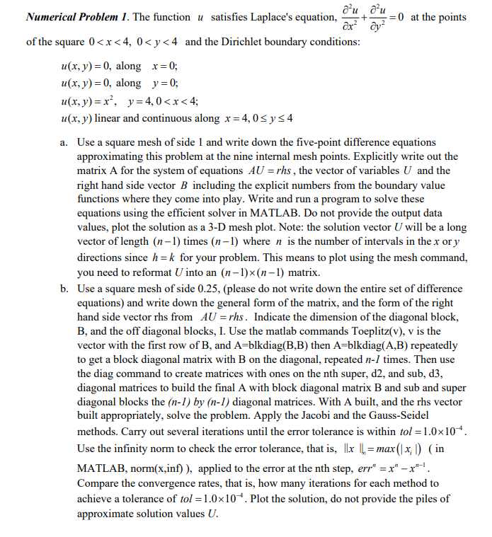 Solved Numerical Problem 1. The function u satisfies | Chegg.com