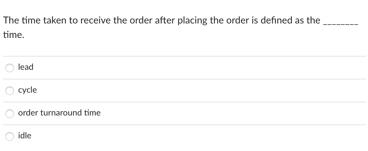 Solved The time taken to receive the order after placing the | Chegg.com