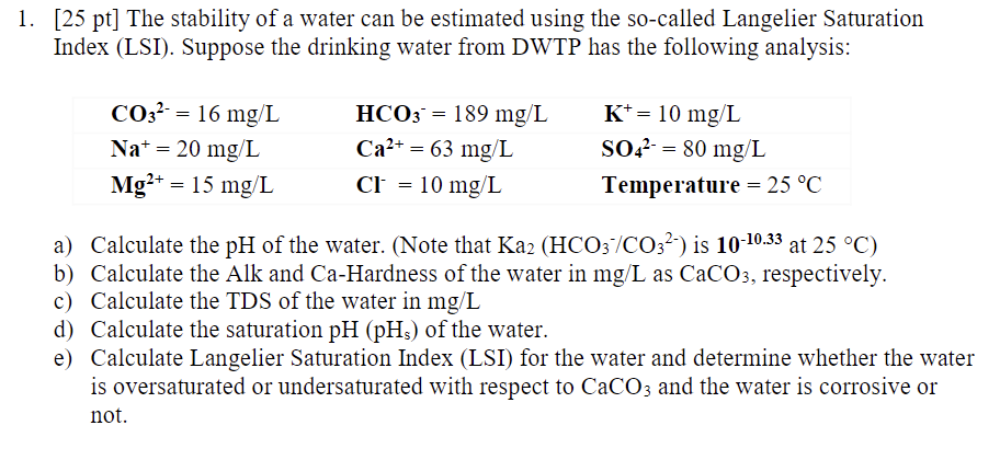 Solved 1. [25 pt] The stability of a water can be estimated | Chegg.com