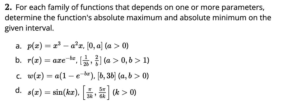 Solved 2. For each family of functions that depends on one | Chegg.com