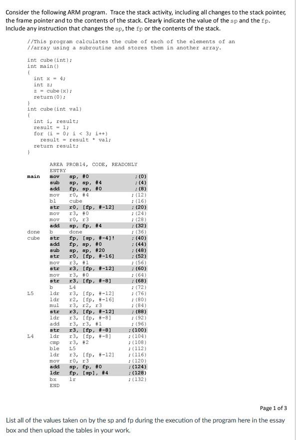 Solved Consider the following ARM program. Trace the stack | Chegg.com