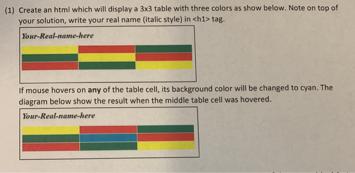 Solved (1) Create an html which will display a 3x3 table | Chegg.com