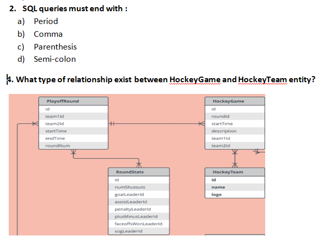 Solved 2. SQL queries must end with: a) Period b) Comma c) | Chegg.com