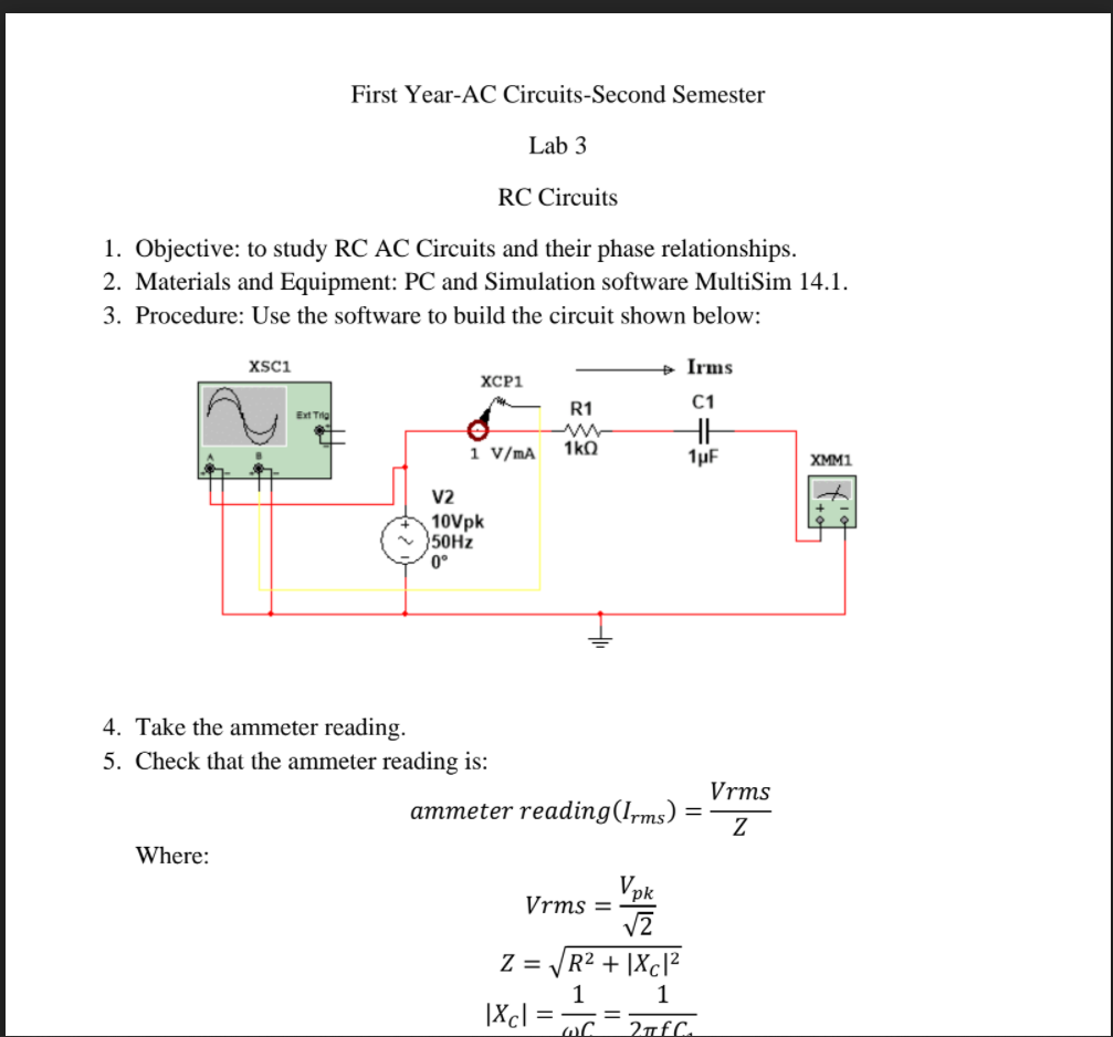 Solved First Year-AC Circuits-Second Semester Lab 3 RC | Chegg.com