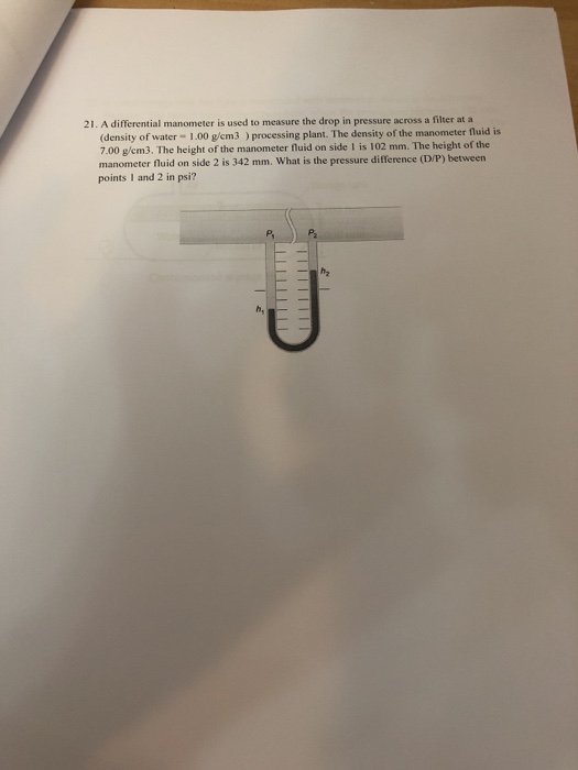 Solved 21. A differential manometer is used to measure the | Chegg.com