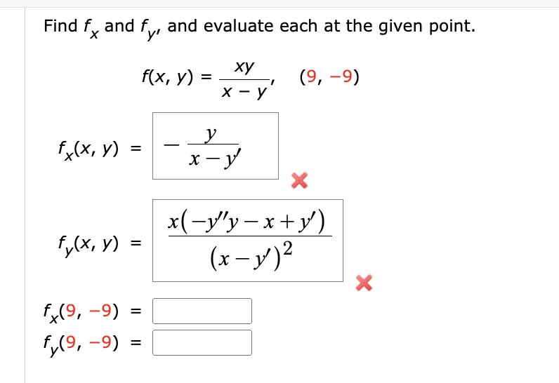 Solved Find fx and fy′ and evaluate each at the given point. | Chegg.com