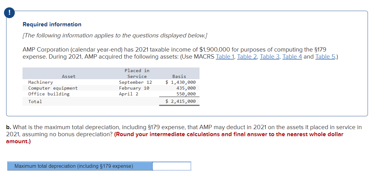 Solved b. What is the maximum total depreciation, including | Chegg.com