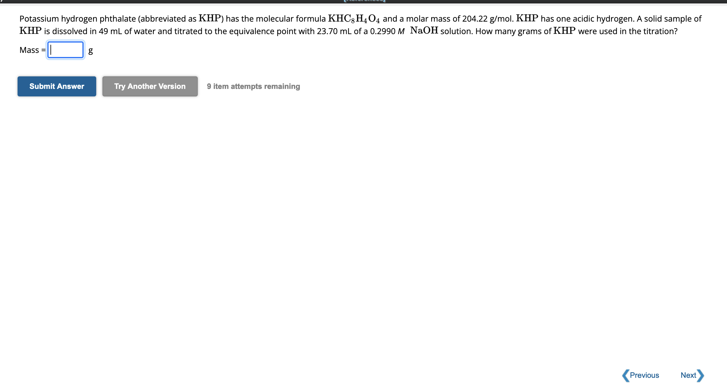 Solved Potassium hydrogen phthalate (abbreviated as KHP ) | Chegg.com