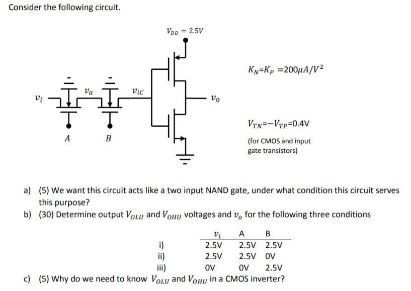Solved Consider the following circuit. Vpp = 2.5V Kn=Kp | Chegg.com