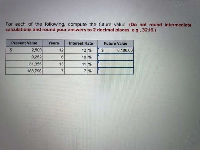 Solved For each of the following, compute the future value: | Chegg.com