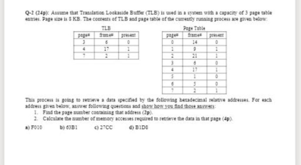 Solved Q-2 (24p): Assume that Translanion Lookaside Buffer | Chegg.com