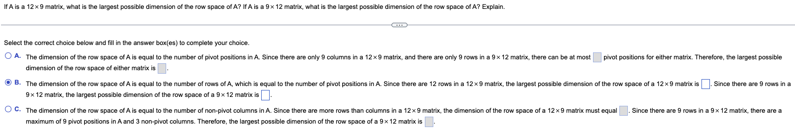 Solved Suppose a 4×9 matrix A has three pivot columns. Is | Chegg.com