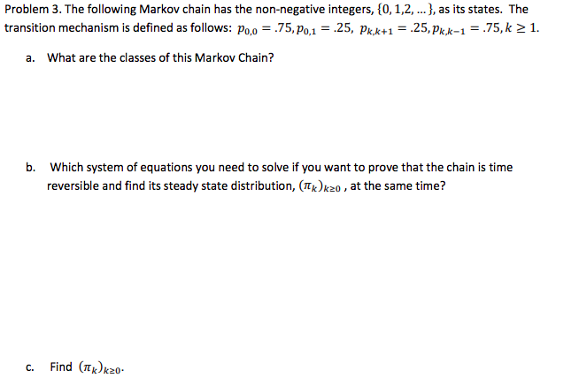 Solved Problem 3. The following Markov chain has the | Chegg.com