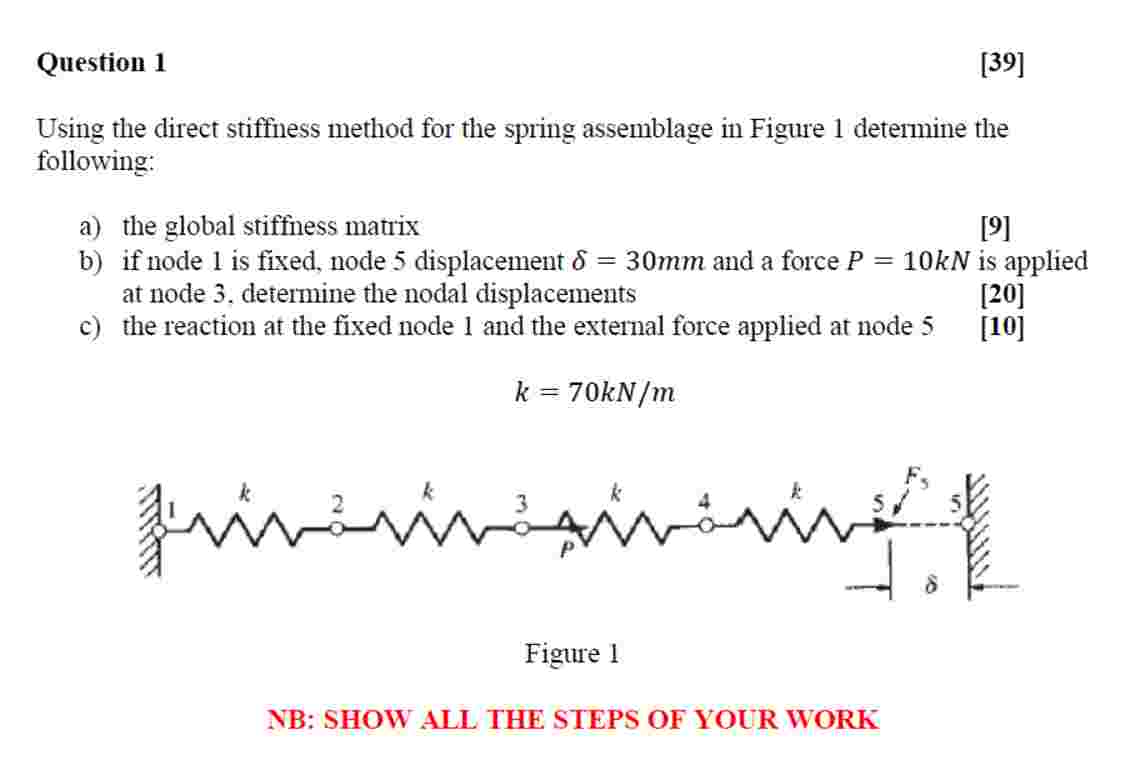 Solved Question 1 ﻿Using the direct stiffness method for the | Chegg.com