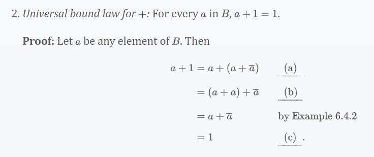 Solved 2. Universal bound law for +: For every a in B, a +1 | Chegg.com