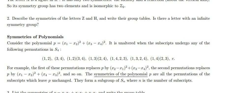 Solved So its symmetry group has two elements and is | Chegg.com