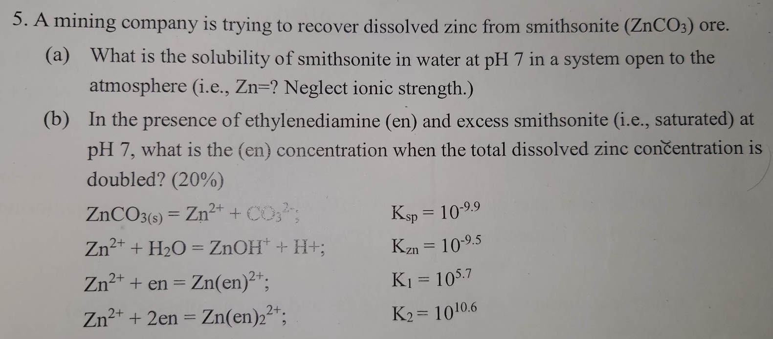Solved A mining company is trying to recover dissolved zinc | Chegg.com