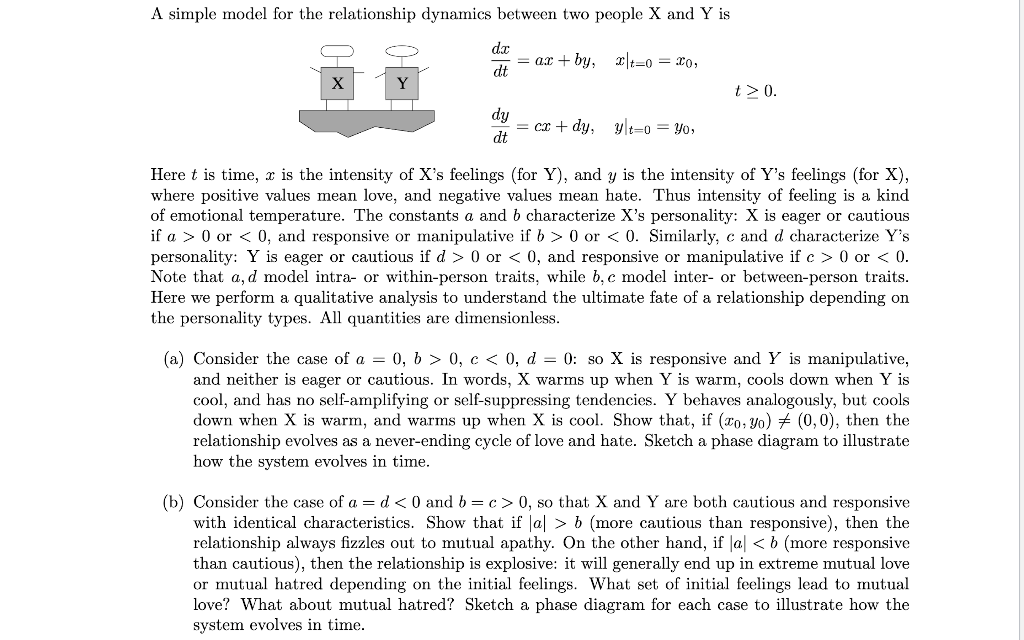 Solved A simple model for the relationship dynamics between | Chegg.com