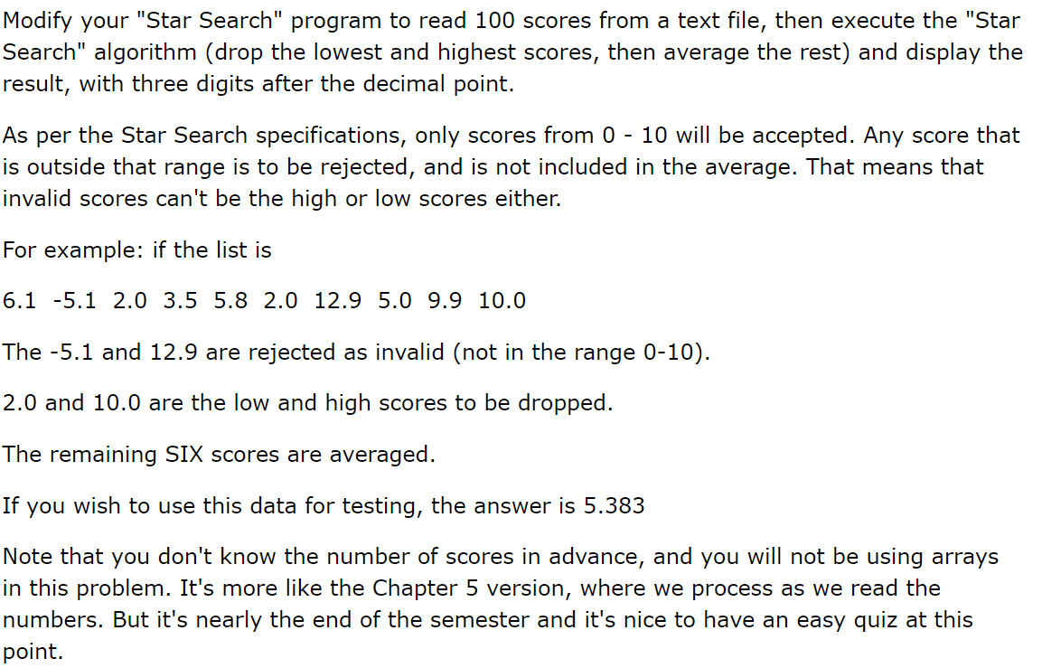 Solved Modify Your Star Search Program To Read 100 Scores 