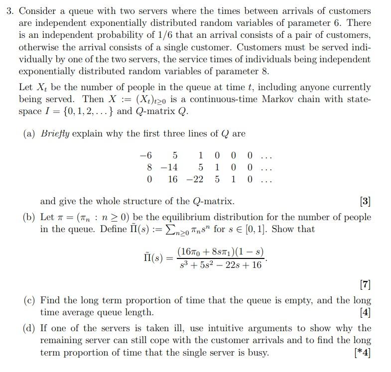 3. Consider a queue with two servers where the times | Chegg.com