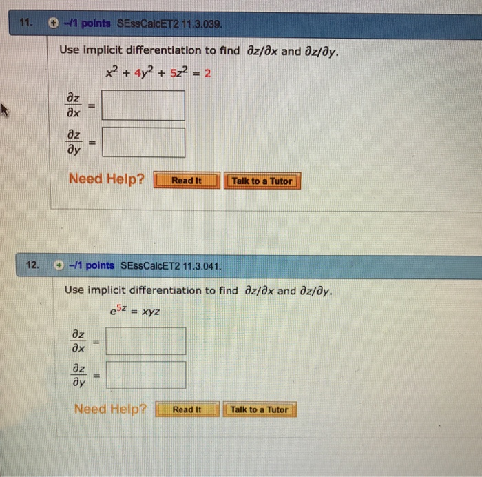 Solved 11. -1 polnts SEssCalcET2 11.3.039. Use implicit | Chegg.com Solved 11. -1 polnts SEssCalcET2 11.3.039. Use implicit | Chegg.com