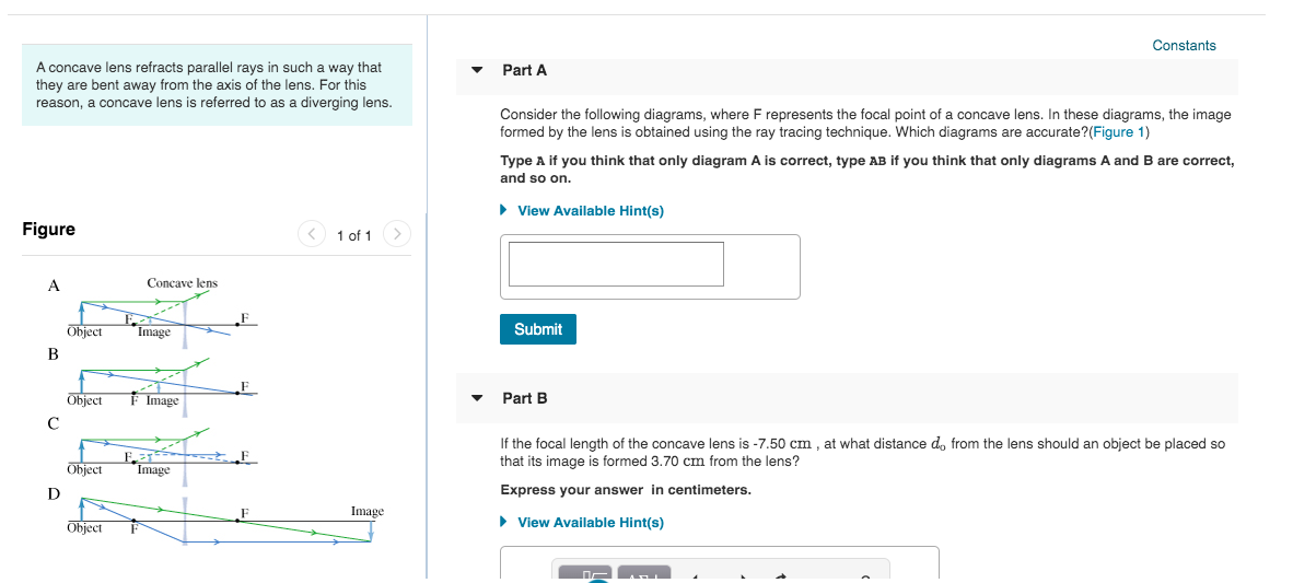 Solved Constants Part A A concave lens refracts parallel | Chegg.com
