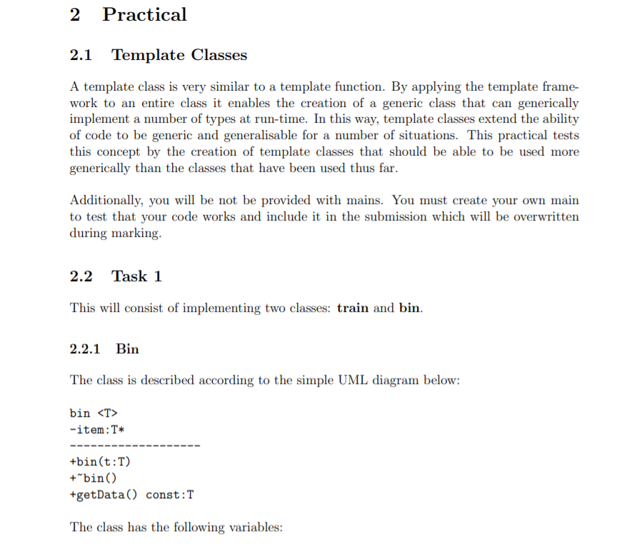 2 Practical 2.1 Template Classes A template class is | Chegg.com