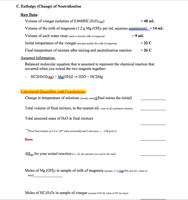 Solved Enthalpy change of Neutralization. I have already | Chegg.com