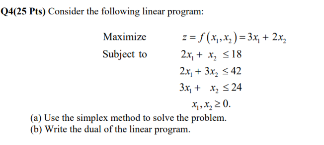 Solved Q4(25 Pts) Consider the following linear program: | Chegg.com