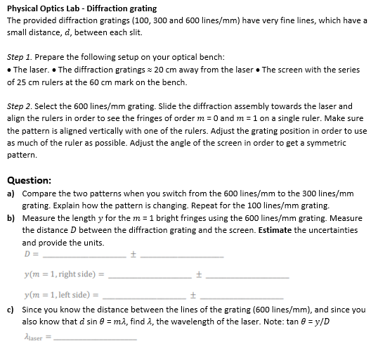 Solved Physical Optics Lab - Diffraction grating The | Chegg.com