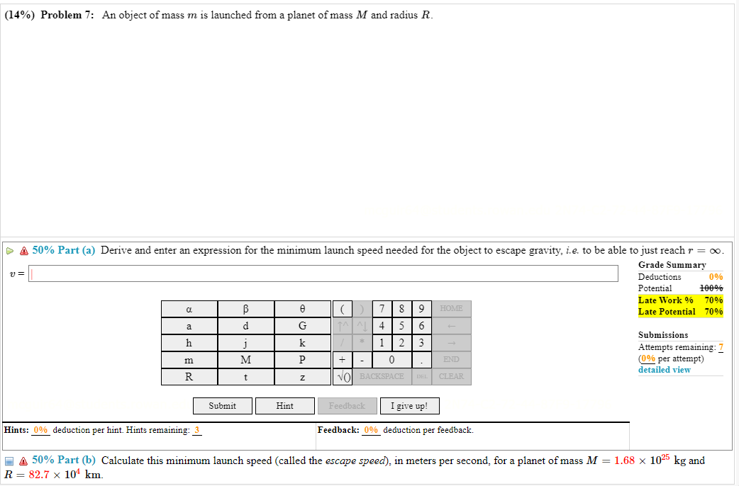 Solved (14\%) Problem 7: An object of mass m is launched | Chegg.com