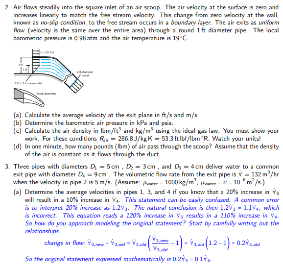 Solved 2. Air flows steadily into the square inlet of an air | Chegg.com