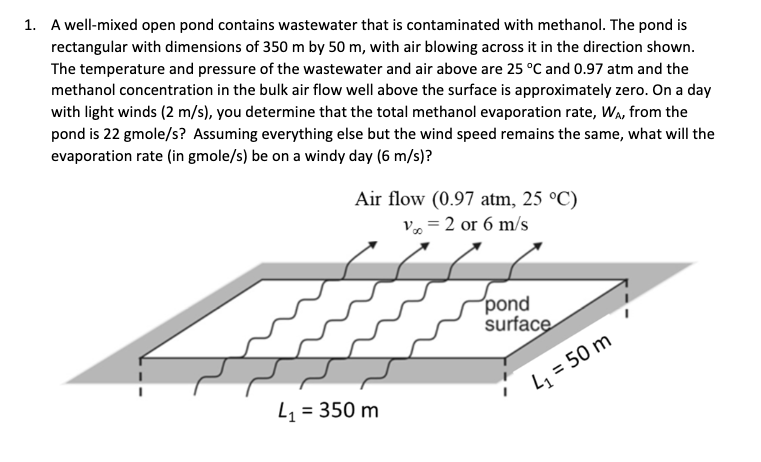 Solved 1. A well-mixed open pond contains wastewater that is | Chegg.com