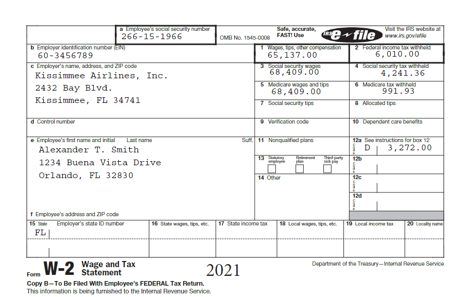 Copy B-To Be Filed With Employee's FEDERAL Tax | Chegg.com
