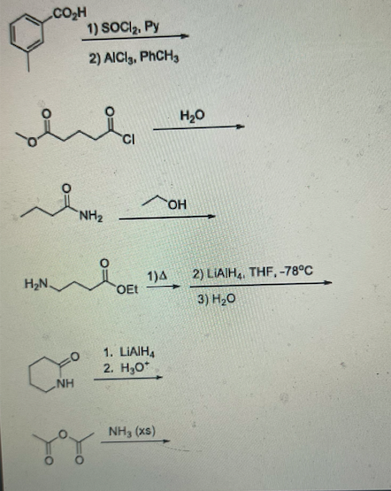 Solved 1) SOCl2,Py 2) AlCl3,PhCH3 1. LiAlH4 2. H3O+ | Chegg.com