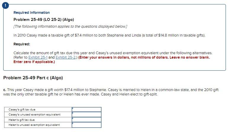 Required Information Problem 25-49 (LO 25-2) (Algo) | Chegg.com