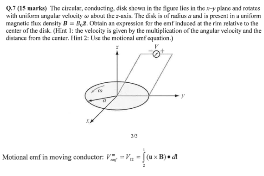 Solved Q.7 (15 marks) The circular, conducting, disk shown | Chegg.com