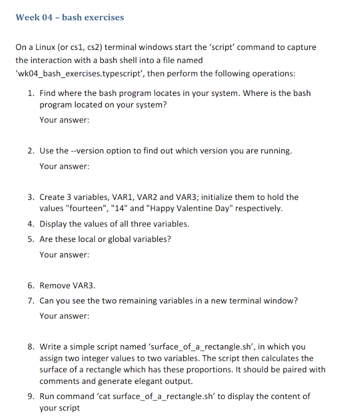 Solved 10. Make your script executable and run your script | Chegg.com