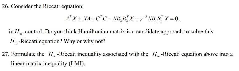 26. Consider the Riccati equation: | Chegg.com