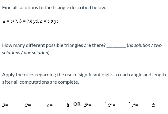 Solved Find all solutions to the triangle described below. A | Chegg.com