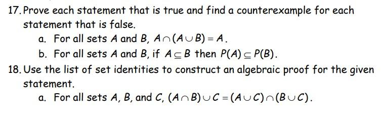 Solved 17. Prove each statement that is true and find a | Chegg.com
