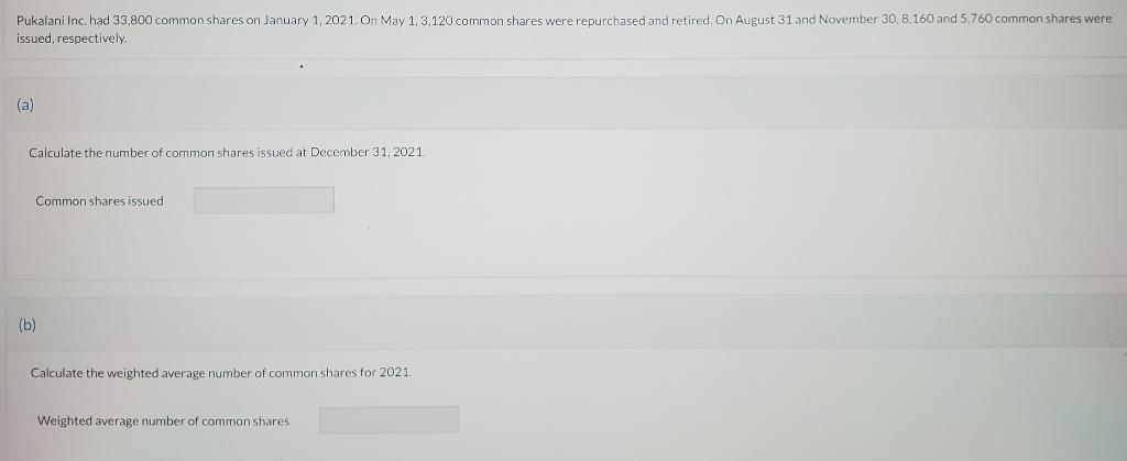 Solved Calculate the number of common shares issued at | Chegg.com