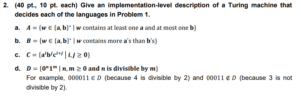 Solved 2. (40 pt., 10 pt. each) Give an implementation-level | Chegg.com