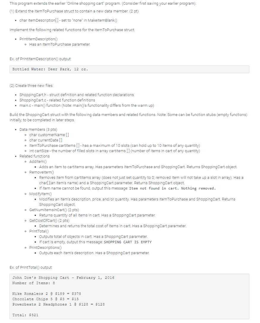 Solved This program extends the earlier Online shopping | Chegg.com