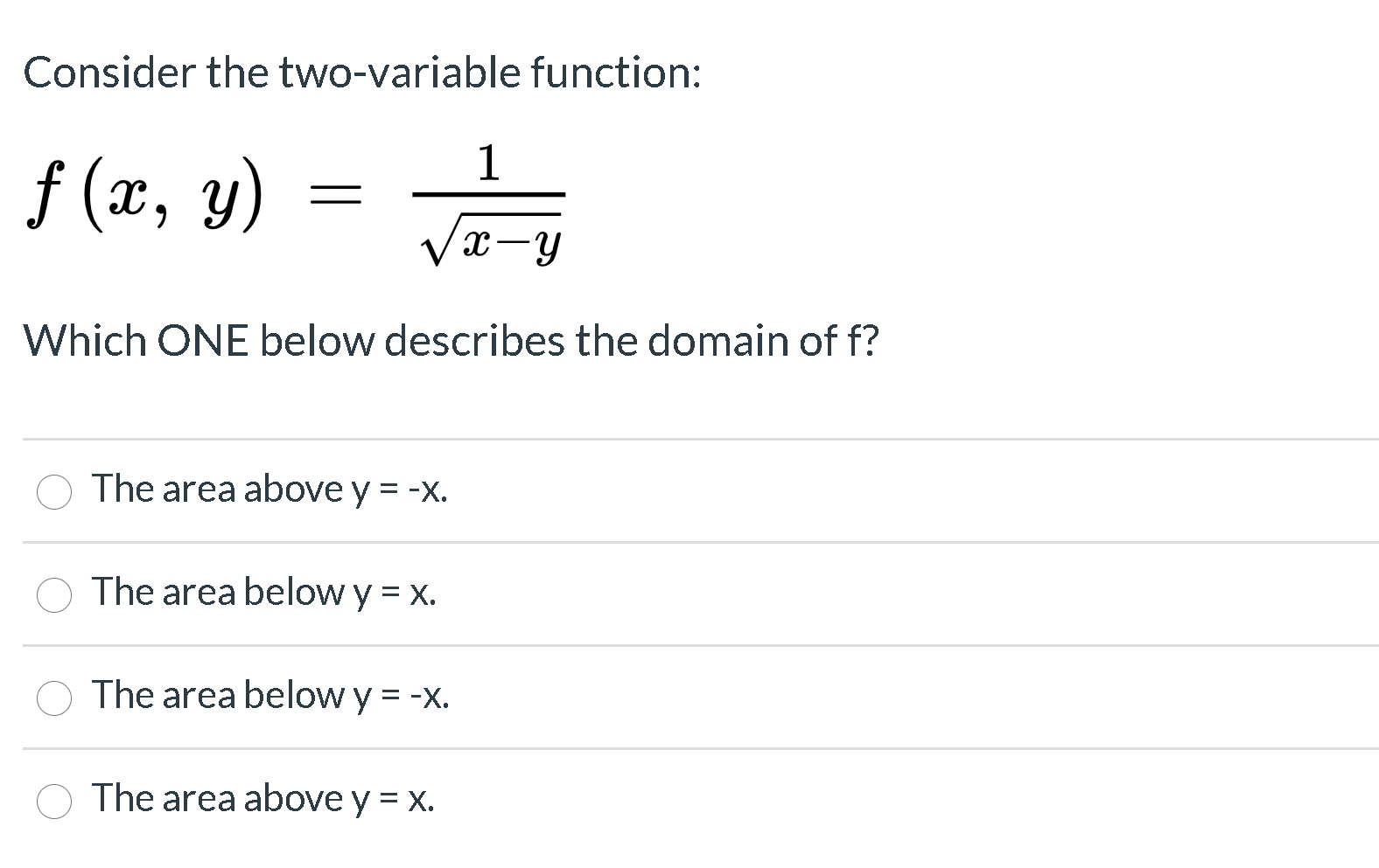 Solved Consider the two-variable function: 1 f (x, y) vx-y | Chegg.com