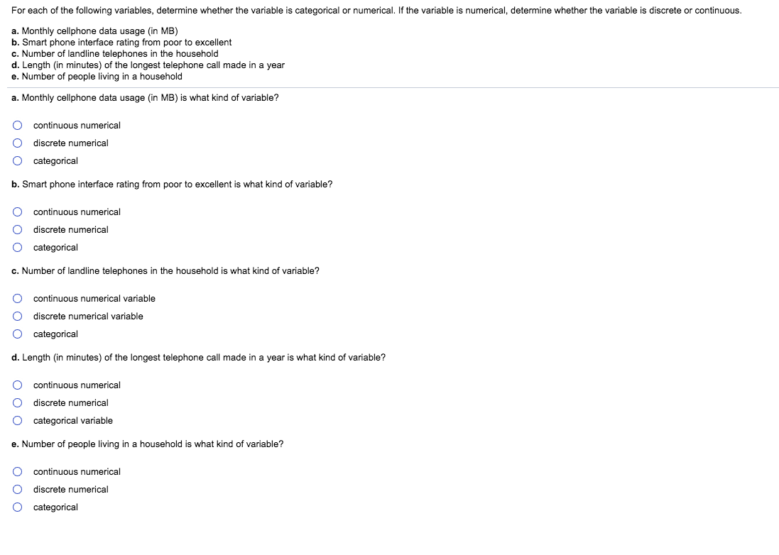Solved For each of the following variables, determine | Chegg.com