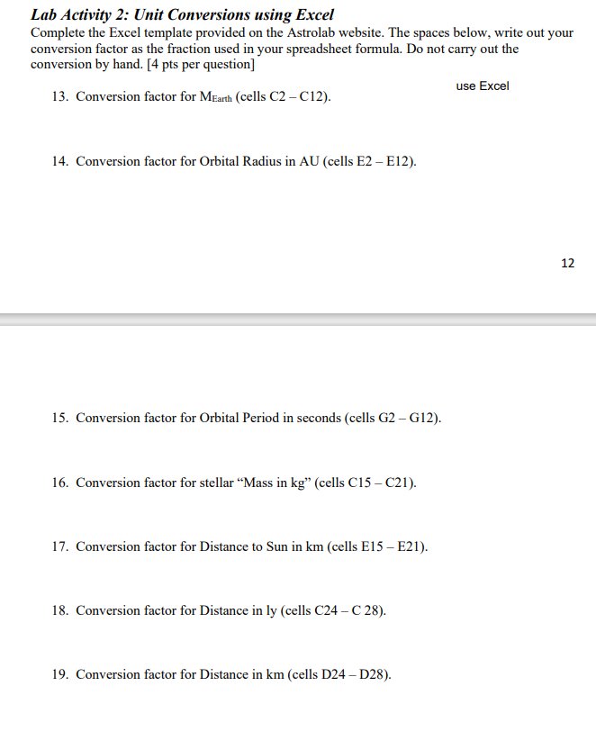 Solved Lab Activity 2: Unit Conversions using Excel Complete | Chegg.com