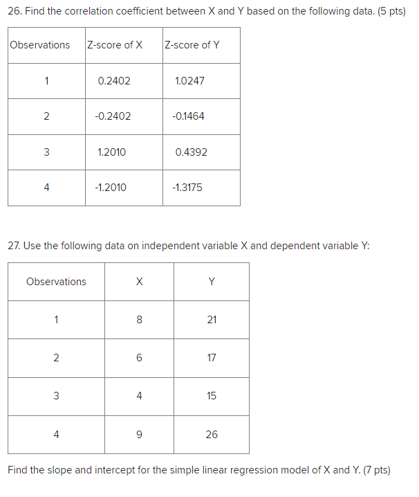 Solved 26. Find the correlation coefficient between X and Y | Chegg.com