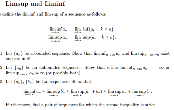 Solved Limsup and Liminf define the lim inf and lim sup of a | Chegg.com